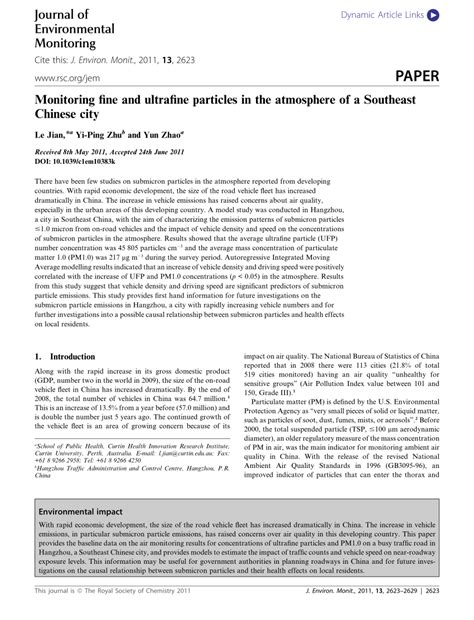 Pdf Monitoring Fine And Ultrafine Particles In The Atmosphere Of A