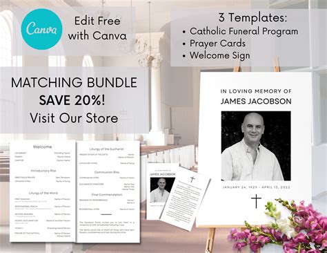 Catholic Funeral Mass Template 4 Page Booklet Canva Edit Instant