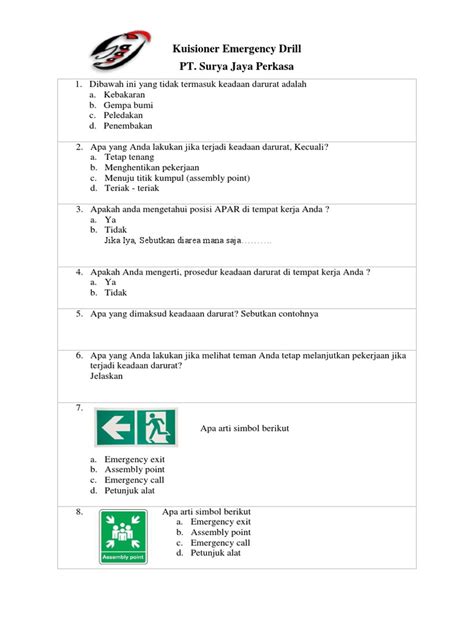 C Kuisioner Emergency Drill Form Pdf Pdf