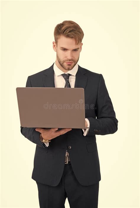 Internet Surfing Software Engineer Use Computer Isolated On White Programming Specialist Wear
