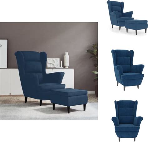 Vidaxl Relaxstoel Velvet Blauw Armstoel 81x90x96 5cm Voetenbank