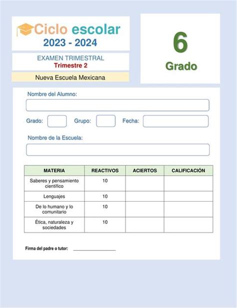 Sexto Grado Examen Trimestral Fernando Lozano Udocz