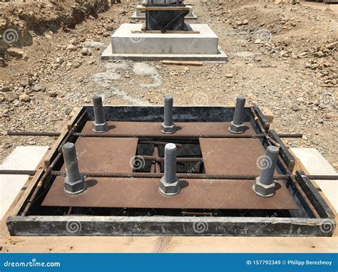 Formwork And Reinforcement Of Concrete Foundation With Metal Anchor Bolts Designed For The