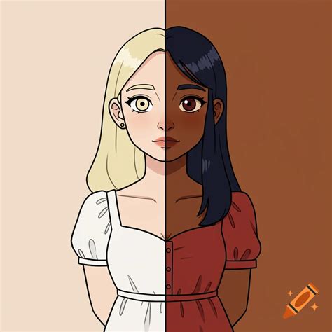 A Cartoon Illustration Of A Woman Split Down The Middle One Side Light