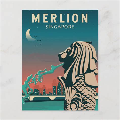 Merlion Singapore Travel Vintage Art Postcard Zazzle