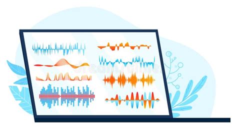 Colorful Sound Waves On Laptop Screen Digital Audio Music Frequency