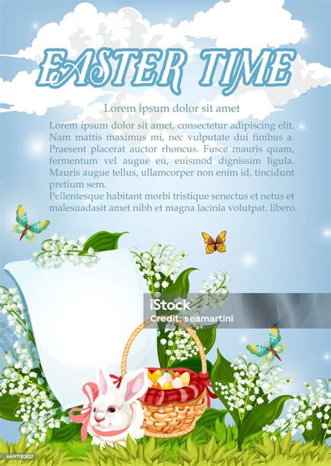 Affiche Pascale De Vecteur De Panier De Lapin Et Doeufs De Pâques