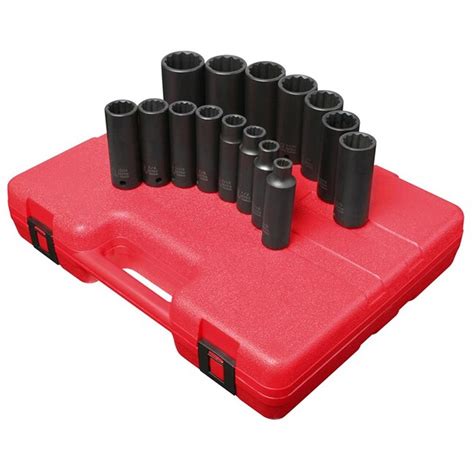 Sunex Tools 15 Piece Standard Sae 1 2 In Drive Set 12 Point Impact Socket Set At