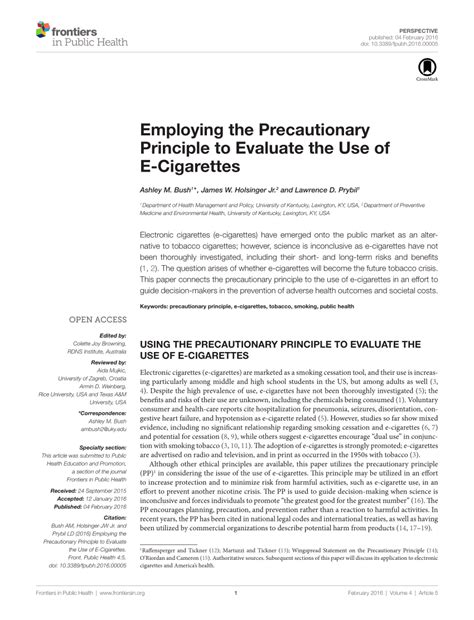 Pdf Employing The Precautionary Principle To Evaluate The Use Of E Cigarettes