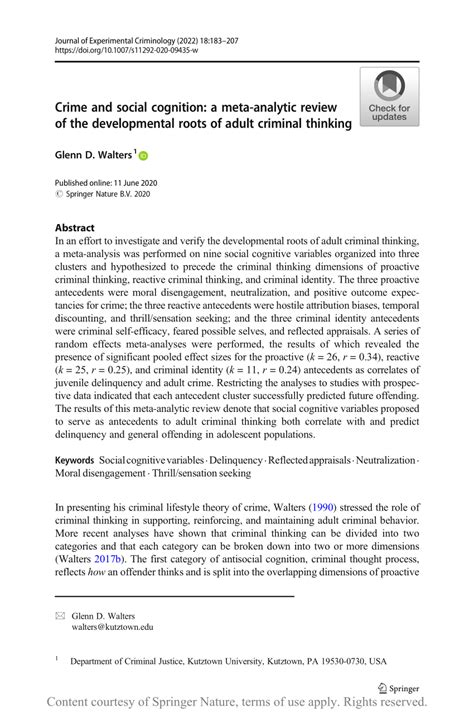 Crime And Social Cognition A Meta Analytic Review Of The Developmental