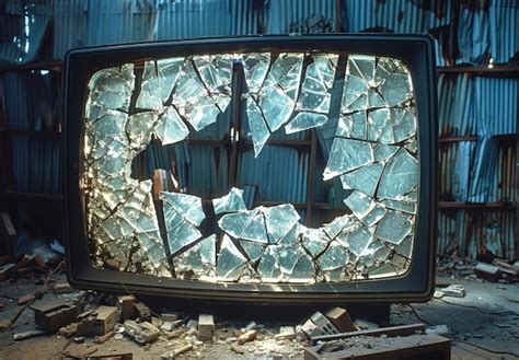 A Broken Crt Television With A Face On It Premium Ai Generated Image