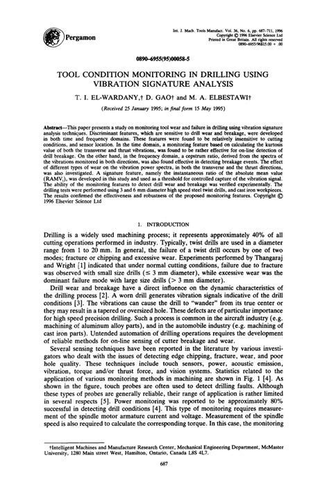 Pdf Tool Condition Monitoring In Drilling Using Vibration Signature Analysis