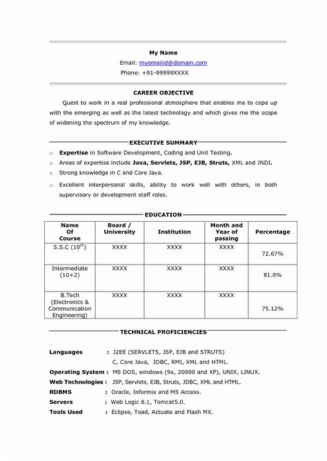 Resume Format For Testing Freshers Bestopbook