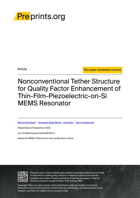 Pdf Nonconventional Tether Structure For Quality Factor Enhancement