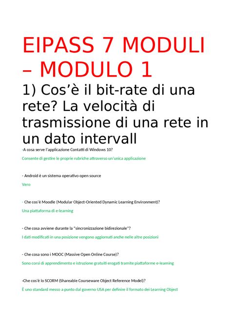 Eipass 7 Modelli User Modulo 3 Prove Desame Di Informatica Docsity