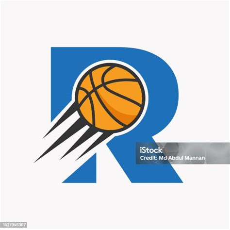 초기 편지 R 농구 로고 개념 움직이는 농구 아이콘 농구 로고 타입 기호 벡터 템플릿 Championship에 대한 스톡 벡터