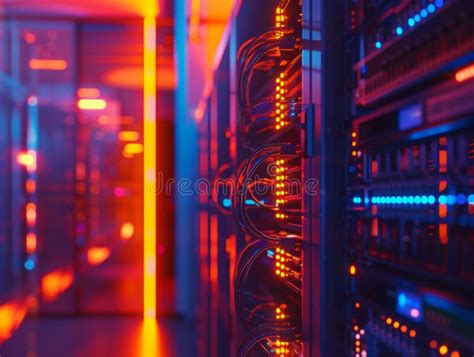 Network Server Rack With Red And Blue Lights In A Data Center Stock Illustration Illustration