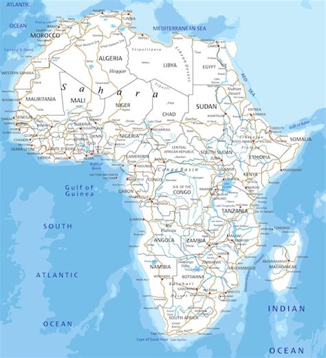 ラベル付きの高詳細なアフリカ道路地図 プレミアムベクター