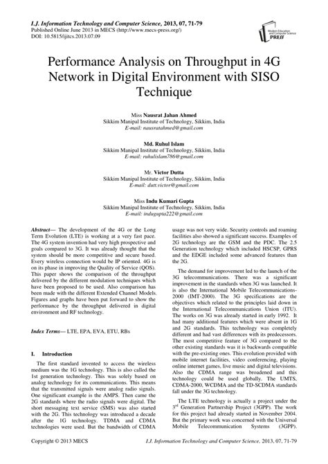 Pdf Performance Analysis On Throughput In 4g Network In Digital