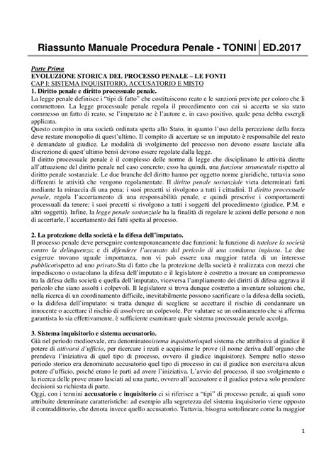 Manuale Procedura Penale Tonini 2017 Docsity