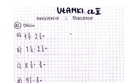 Matematyka gryzie Ułamki sprawdzian karty pracy