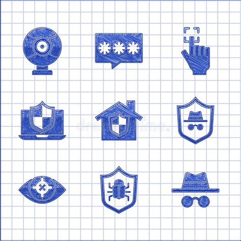 Set House Under Protection System Bug Incognito Mode Eye Scan Laptop Protected With Shield