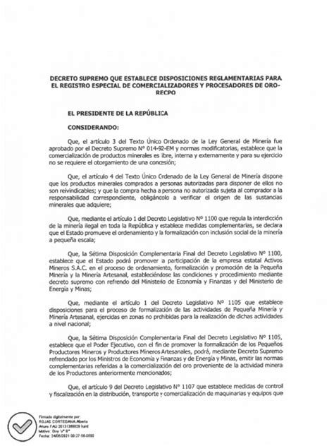 Proyecto De Decreto Supremo Inscripcion Recpo Pdf