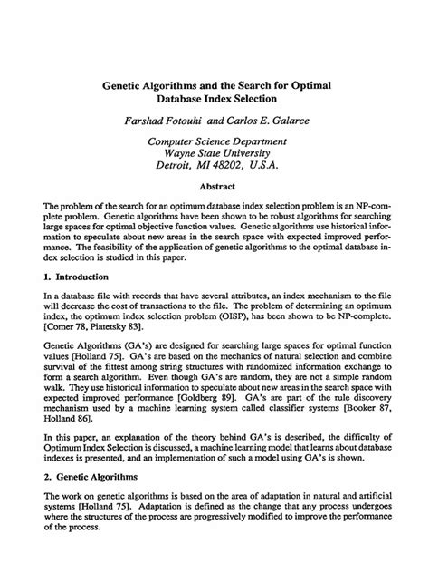 genetic algorithms and the search for optimal database index selection