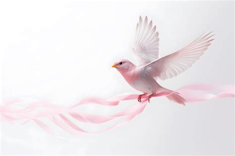 Premium Ai Image Bird Flying With Pink Ribbon