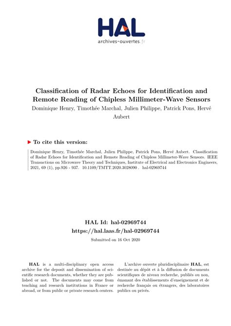 pdf classification of radar echoes for identification and remote
