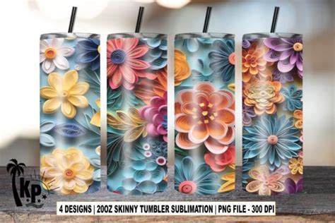 Pastel Paper Quilling Flowers Tumbler Graphic By Khampol Shop Design
