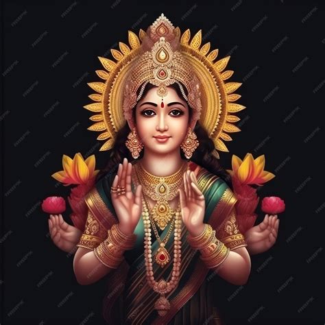Premium Photo Lakshmi Goddess Realistic On Black Background Generative Ai