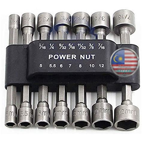 🇲🇾 Tools 14pcs 1 4 Hex Shank Power Nut Driver Bits Set Sae Metric Standard Powerful Tool Drill
