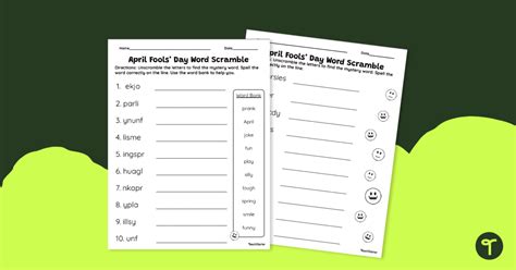 April Fools Day Word Scramble Worksheet Teach Starter