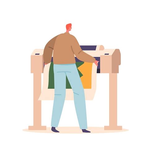Premium Vector Designer Using Widescreen Offset Printing Machine Man