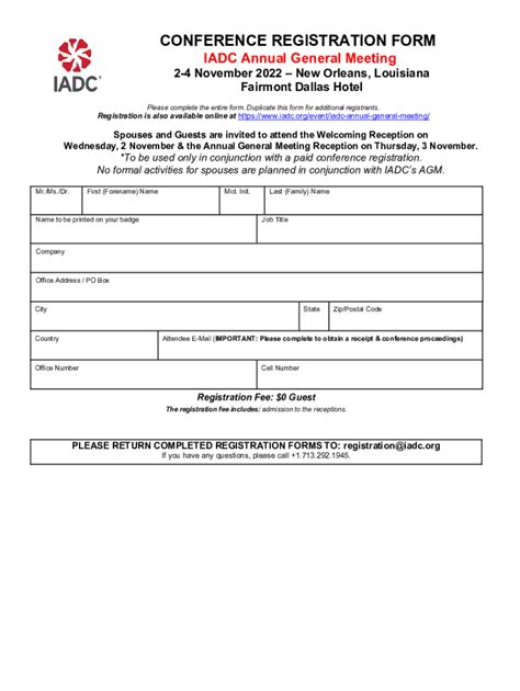 Fillable Online Conference Registration Form Iadc Annual Fax