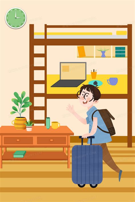 宿舍寝室新学期同学打招呼插画图片素材下载 Psd格式 熊猫办公