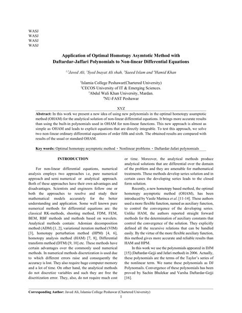 Pdf Application Of Optimal Homotopy Asymtotic Method With Daftardar Jaffari Polynomials To Non