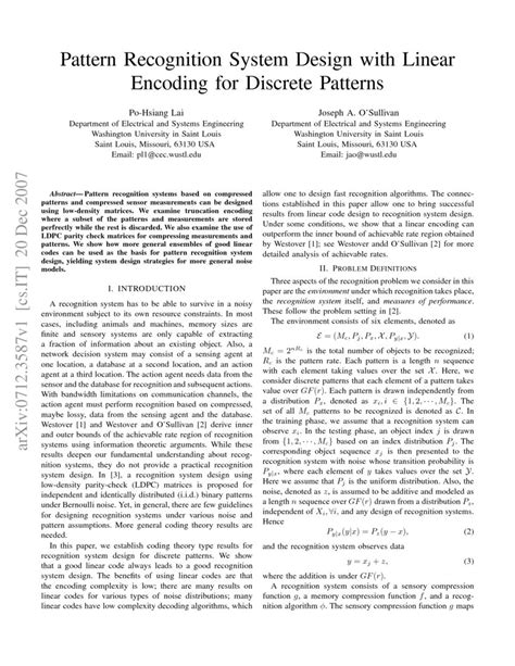 Pattern Recognition System Design With Linear Encoding For Discrete