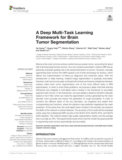 Pdf A Deep Multi Task Learning Framework For Brain Tumor Segmentation