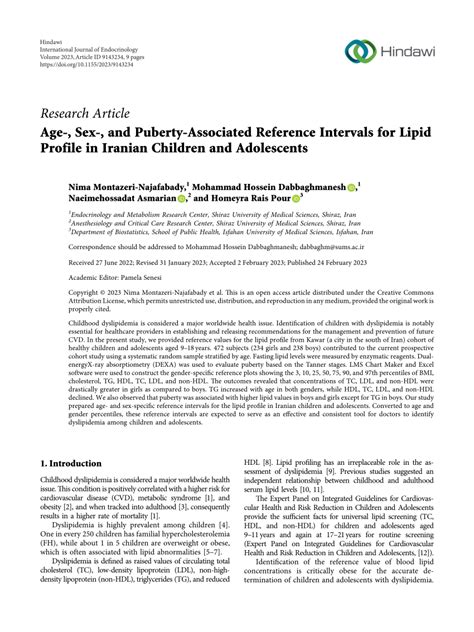 Pdf Age Sex And Puberty Associated Reference Intervals For Lipid