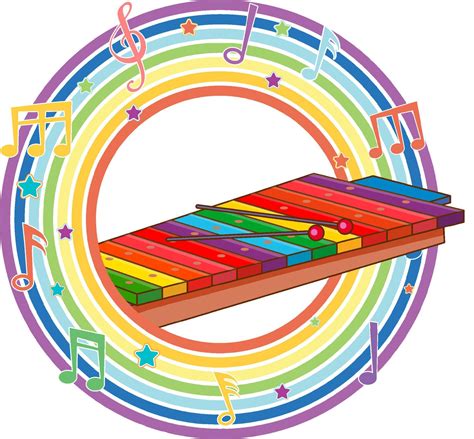 Xylophone In Rainbow Round Frame With Melody Symbols 4484572 Vector Art