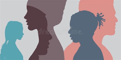 Silhouette Profile Of Multiethnic People Empowerment Racial Equality