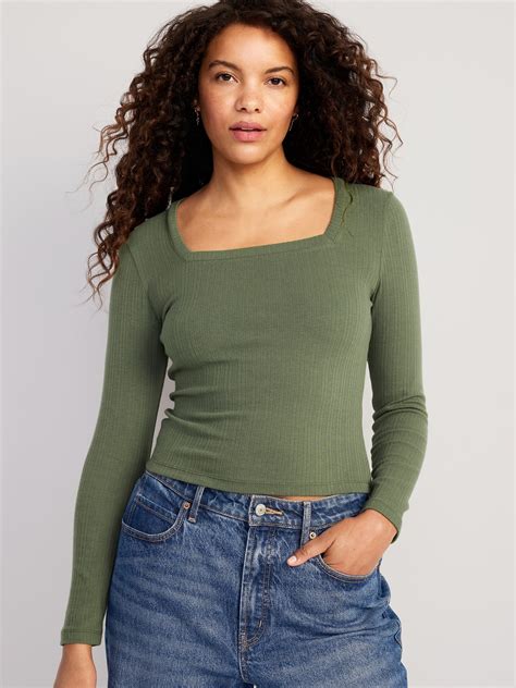 Fitted Square Neck Rib Knit T Shirt Old Navy