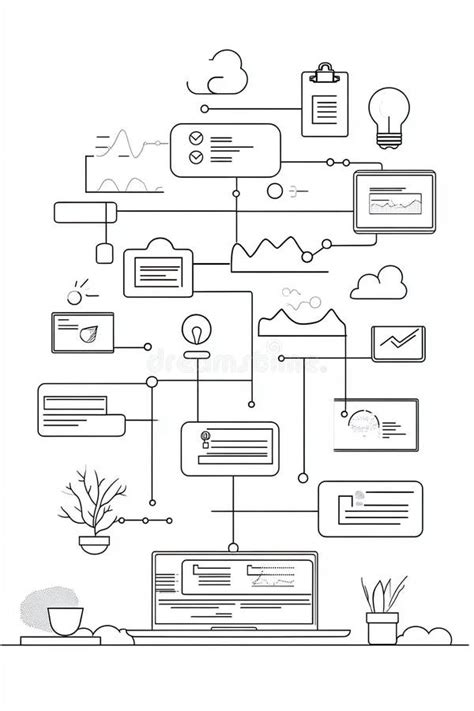 Illustration Of Digital Workflow With Computer Charts And Idea