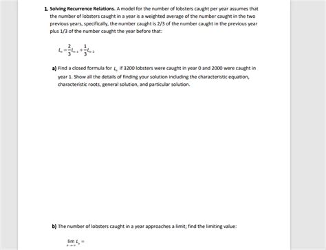 Solved 1 Solving Recurrence Relations A Model For The