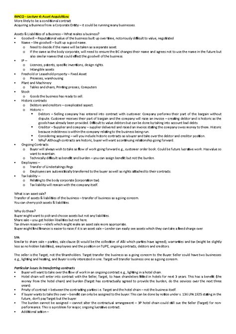 Macq Lecture 4 Macq Lecture 4 Asset Acquisitions More Likely To