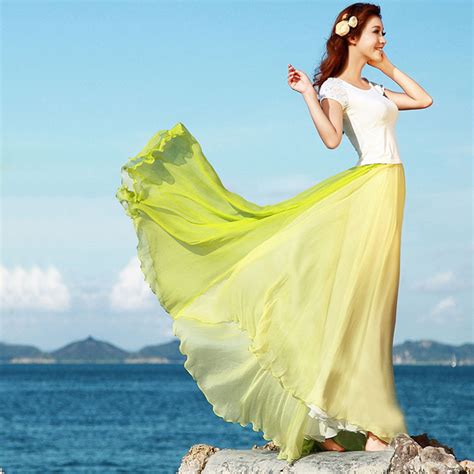 Bohemia Style Multi Way Strapless Chiffon Long Pleated Beach Skirt On