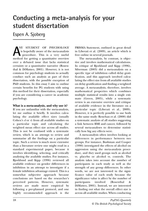 Pdf Conducting A Meta Analysis For Your Student Dissertation