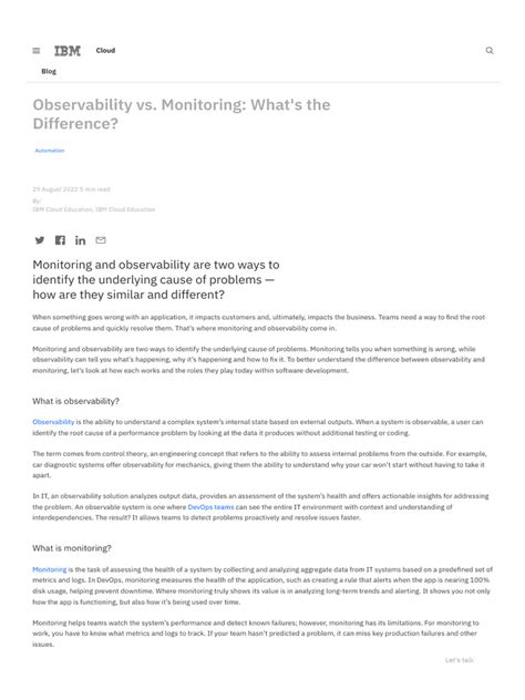 Observability Vs Monitoring Whats The Difference Ibm Pdf